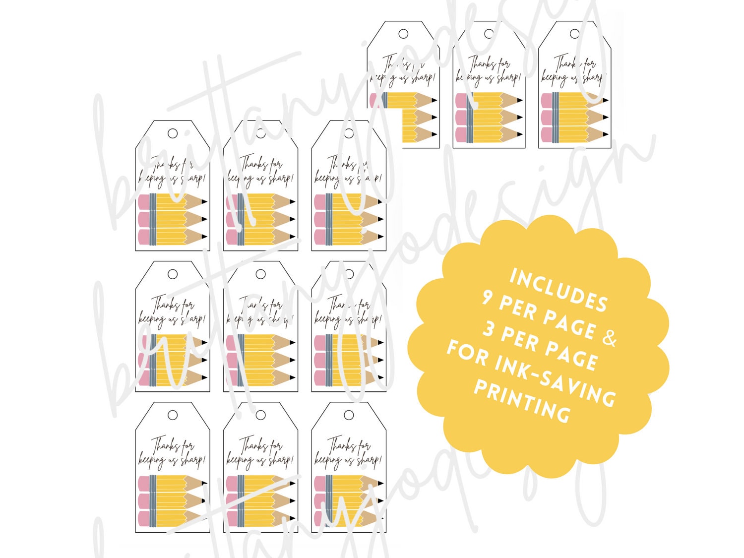 Thanks for Keeping Us Sharp Gift Tags, Pencil Tag, Teacher Appreciation ...