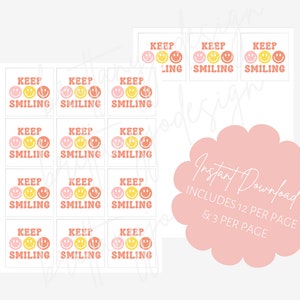 Retro Keep Smiling Gift Tags, Smiley Face Tag, Printable Square Tag ...