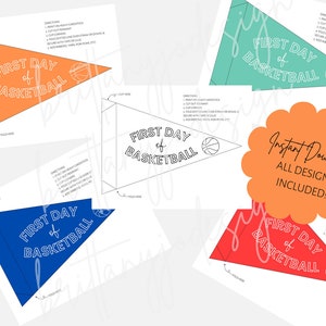 First Day of Basketball Pennant Flag, DIY Pennant, Basketball Banner ...