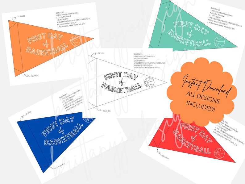 First Day of Basketball Pennant Flag DIY Pennant Basketball - Etsy