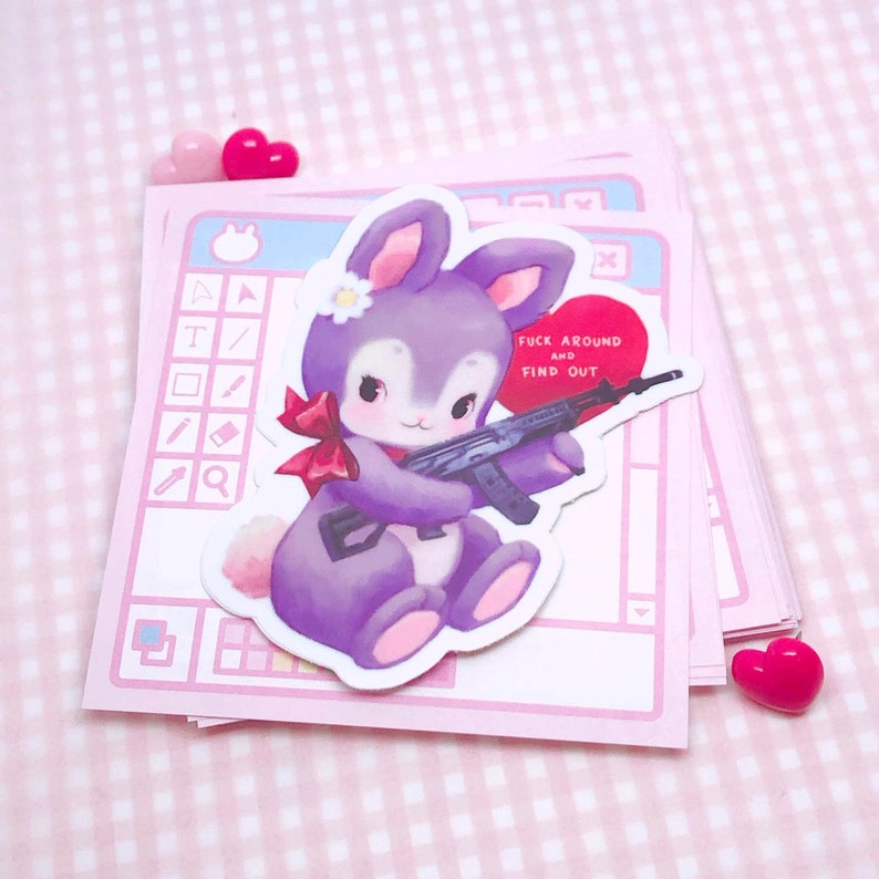 Gun Bunny Sticker Creepy Cute Badass Rabbit FAFO Art on - Etsy