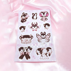 Creepy Cute Stickers Pink and Black Animals on Gloss Vinyl Sheets ...