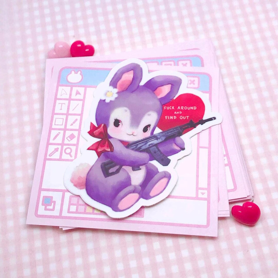 Gun Bunny Sticker | Creepy Cute Badass Rabbit FAFO Art on Waterproof ...