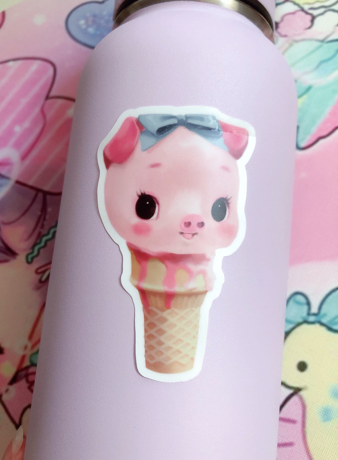 Creepy Cute Sticker Ice Cream Piglet | Kitsch Retro Art on Waterproof ...