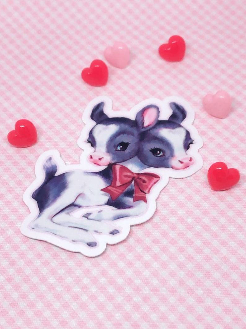 Two Headed Calf Sticker | Creepy Cute Mutant Cow Oddity Art on ...