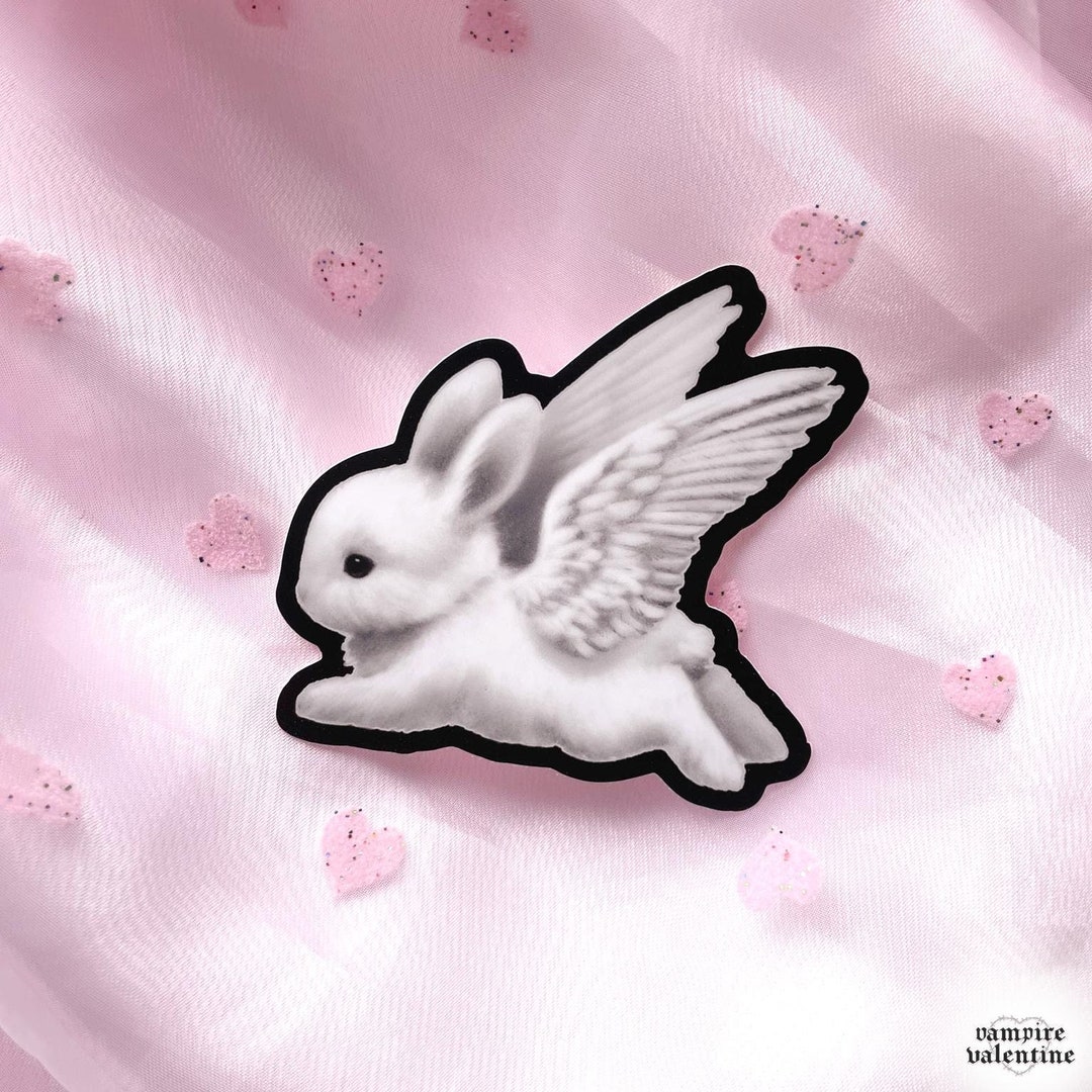 Winged Rabbit Sticker | Creepy Cute Kawaii Angel Bunny Art on ...