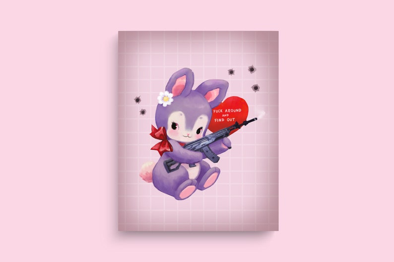 Creepy Cute Print Gun Bunny Cute and Badass FAFO Wall Art - Etsy