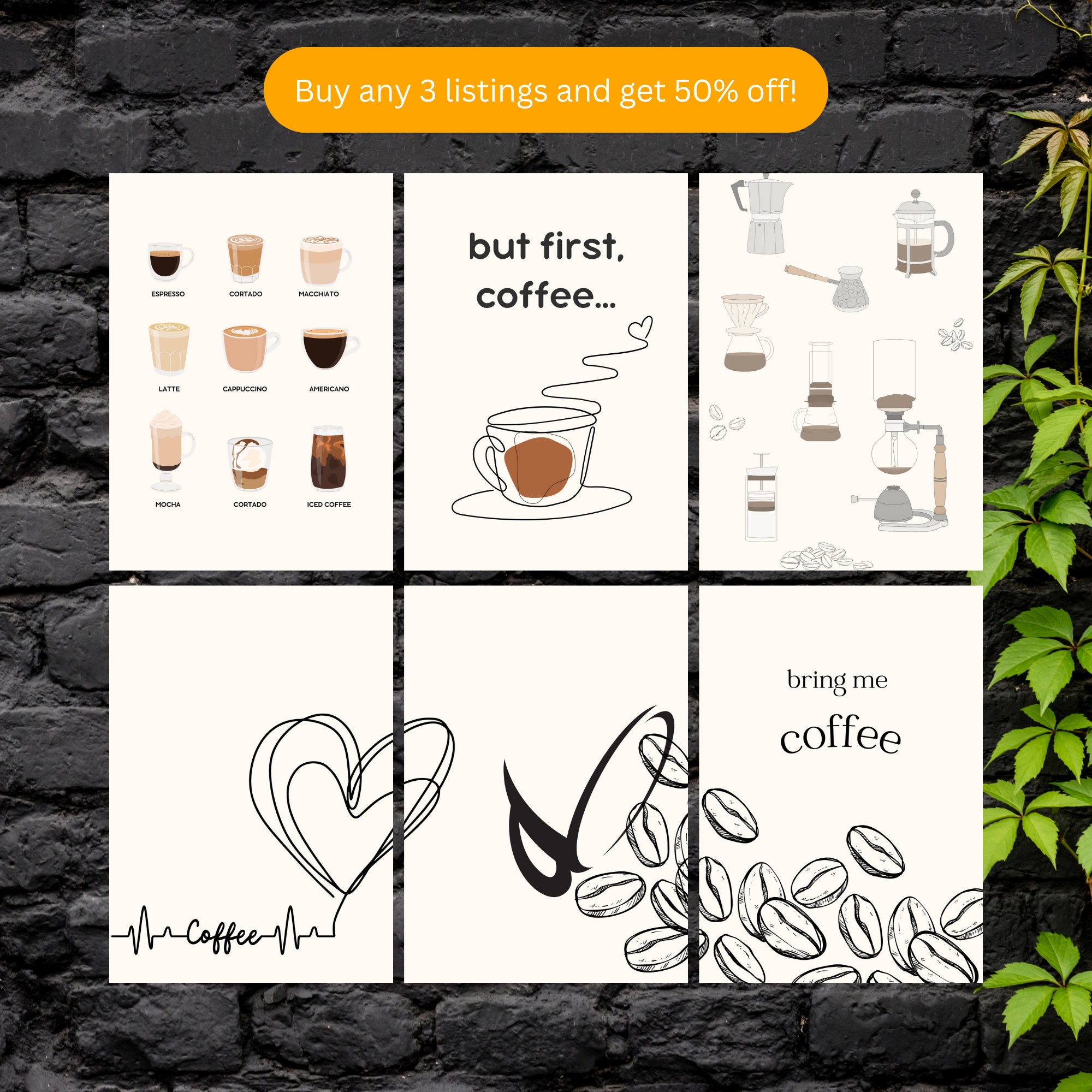 Coffee Print Set Aesthetic Coffee Poster Coffee Bar Gift Cafe Coffee ...