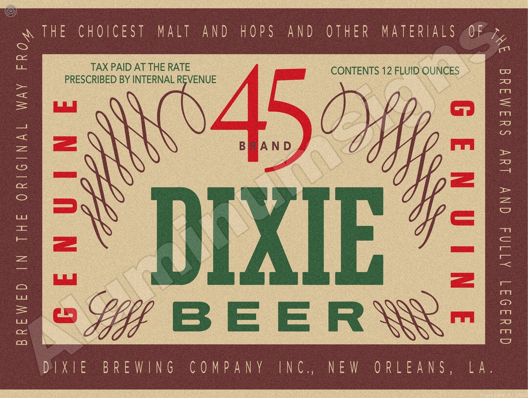 Dixie 45 Beer Label 12 X 16 Sign - Etsy