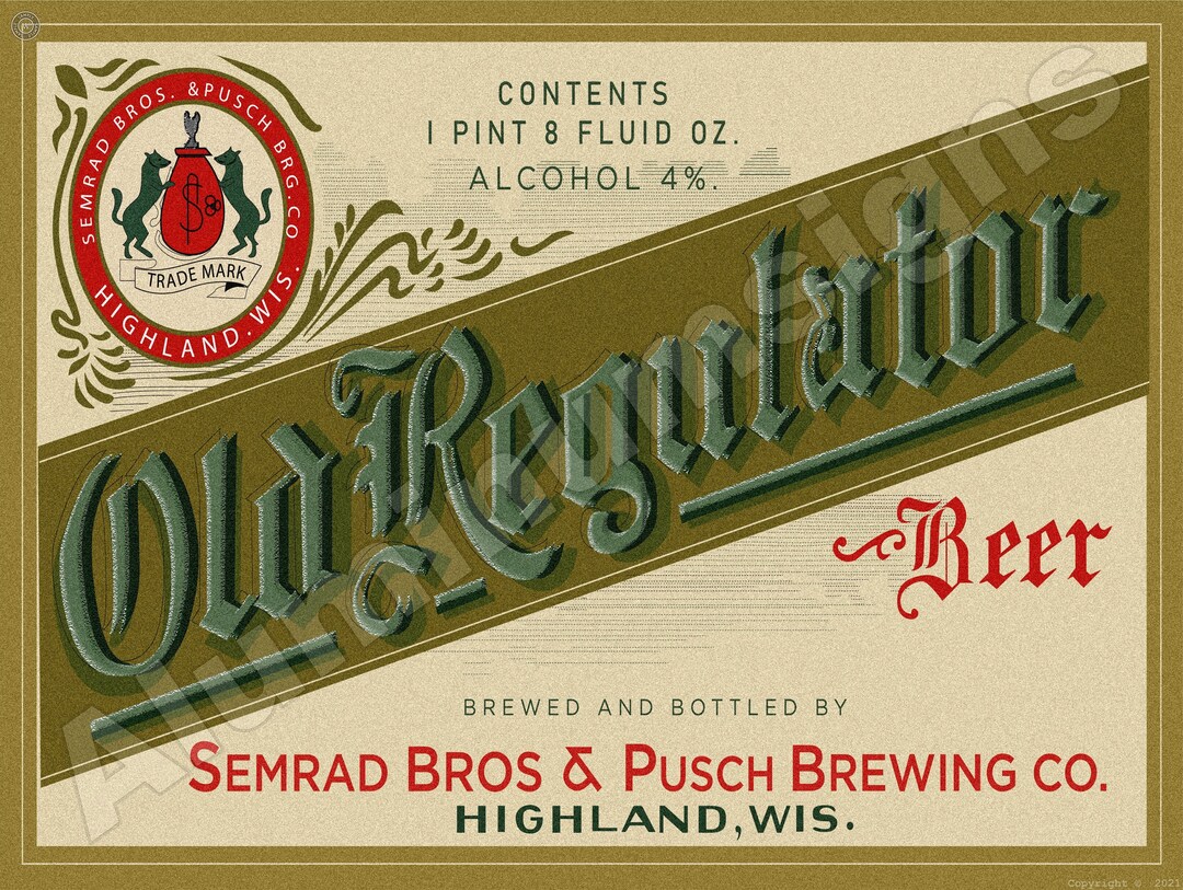 Old Regulator Beer Label 9 X 12 Sign - Etsy