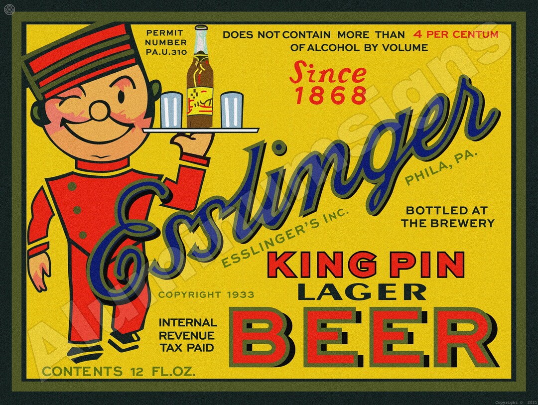 Esslinger King Pin Lager Beer Label 9 X 12 Sign - Etsy