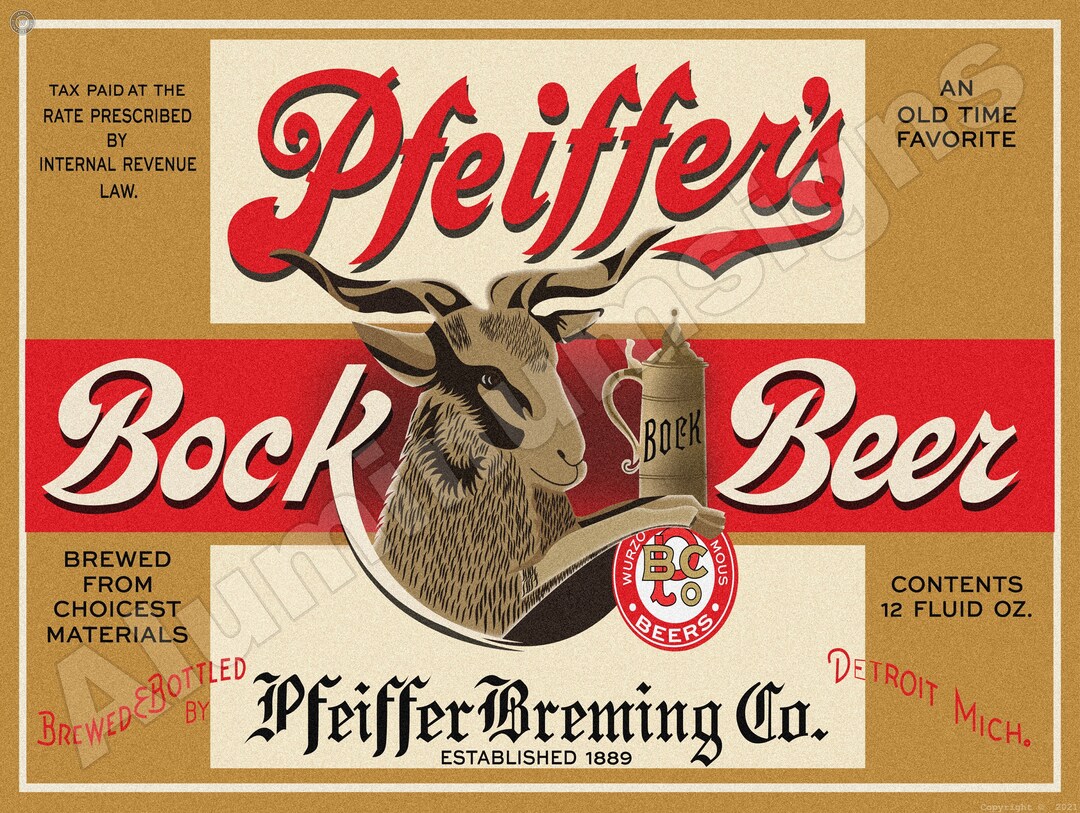 Pfeiffer's Bock Beer Label 9 X 12 Sign - Etsy