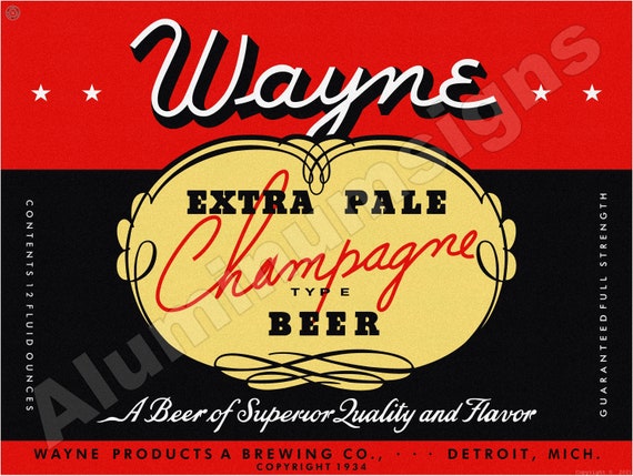 Wayne Champagne Beer Label 12 X 16 Sign - Etsy