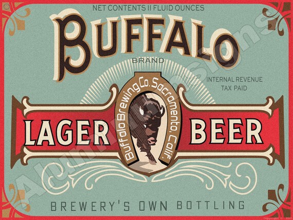 Buffalo Brand Lager Beer Label 9 X 12 Sign | Etsy