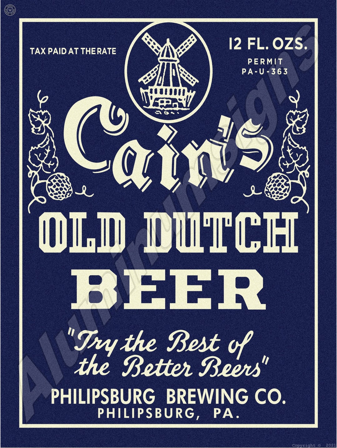 Cain's Old Dutch Beer Label 12 X 16 Sign - Etsy