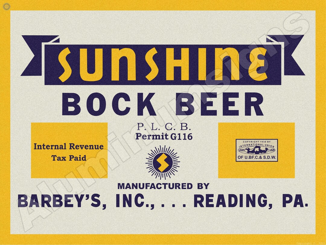 Sunshine Bock Beer Label 9 X 12 Sign - Etsy