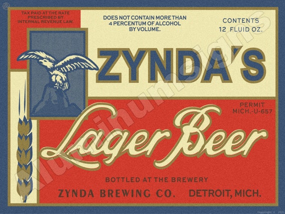 Zynda's Lager Beer Label 12 X 16 Sign - Etsy