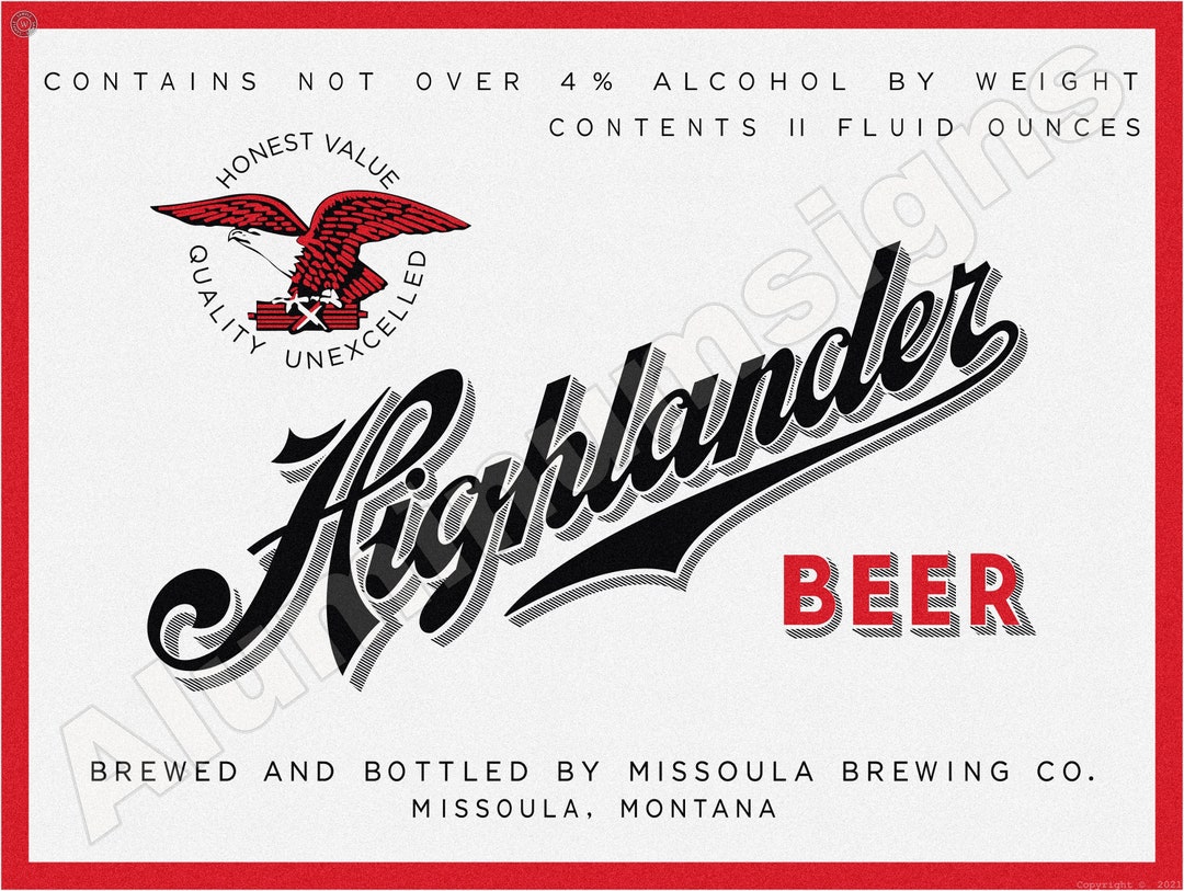 Highlander Beer Label 9 X 12 Sign - Etsy