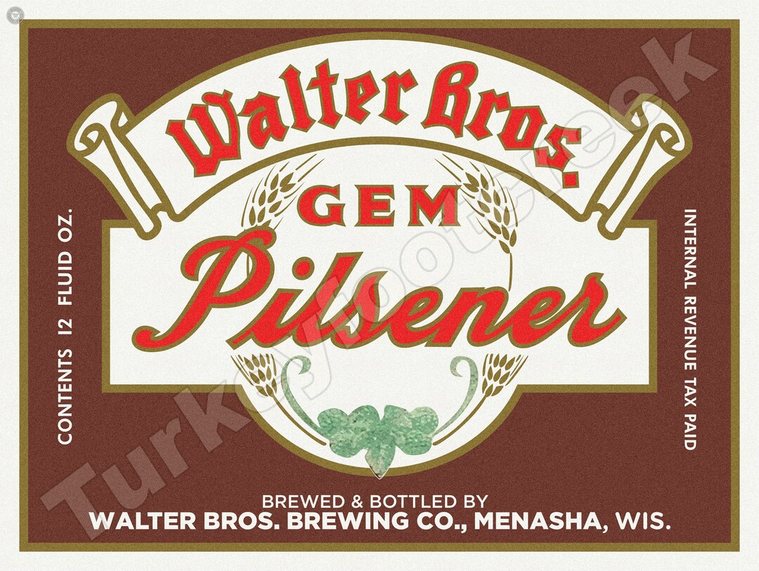 Walter Bros. Gem Pilsener Beer Label 9 X 12 Sign - Etsy