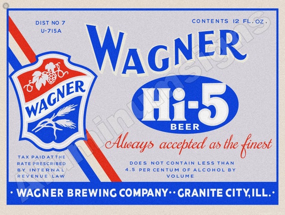 Wagner Hi-5 Beer Label 12 X 16 Sign - Etsy