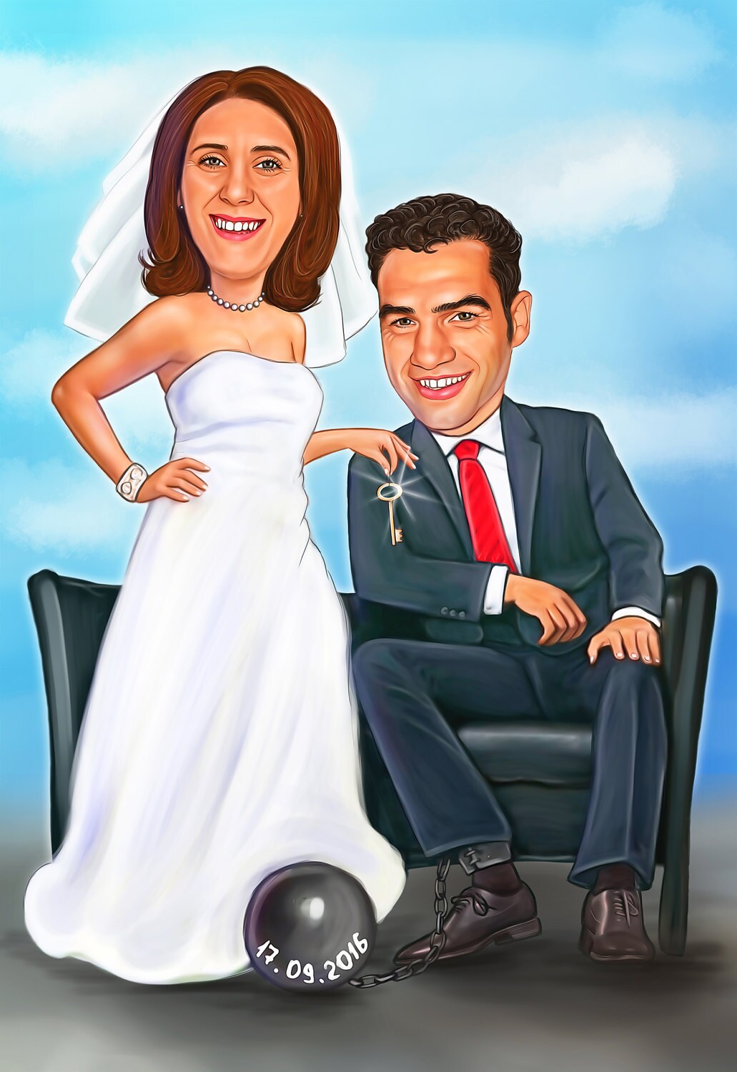 Cartoon Wedding Portrait Wedding Invitation Wedding | Etsy