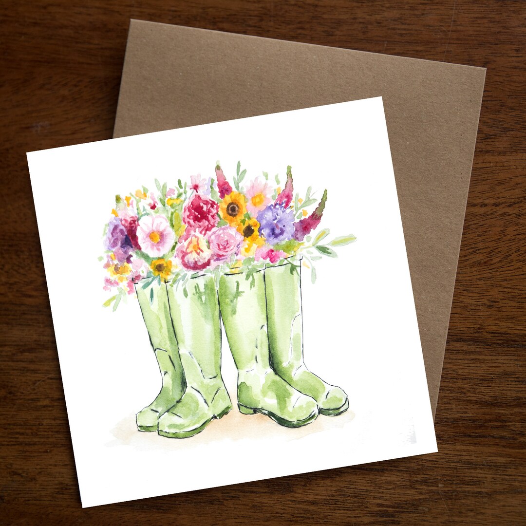 Two Wellies With Flowers In, Greetings Card - Etsy