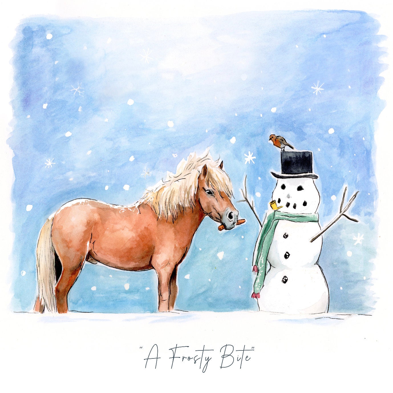 Pony and a Snowman Christmas Card - Etsy UK