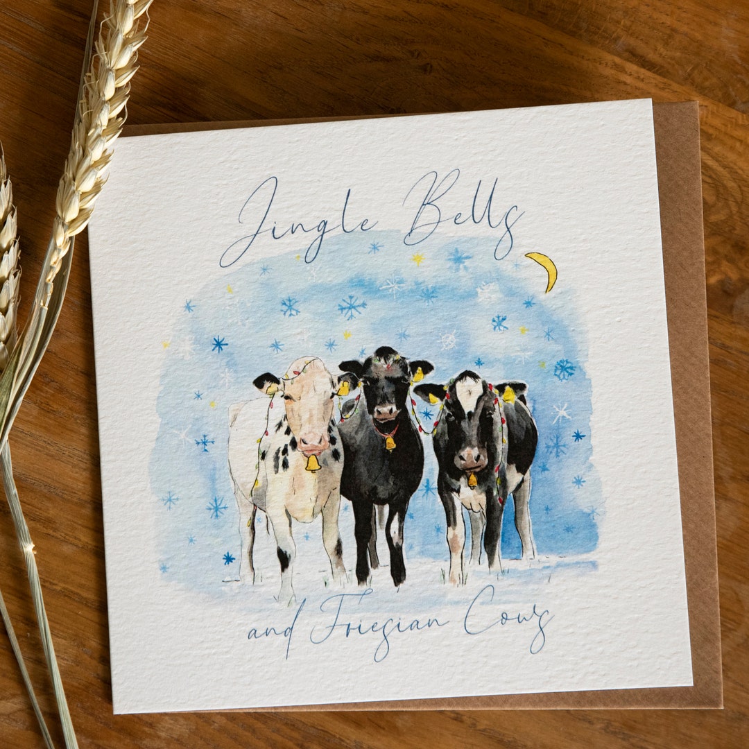 Cow Christmas Card - Jingle Bells and Friesian Cows - Etsy UK
