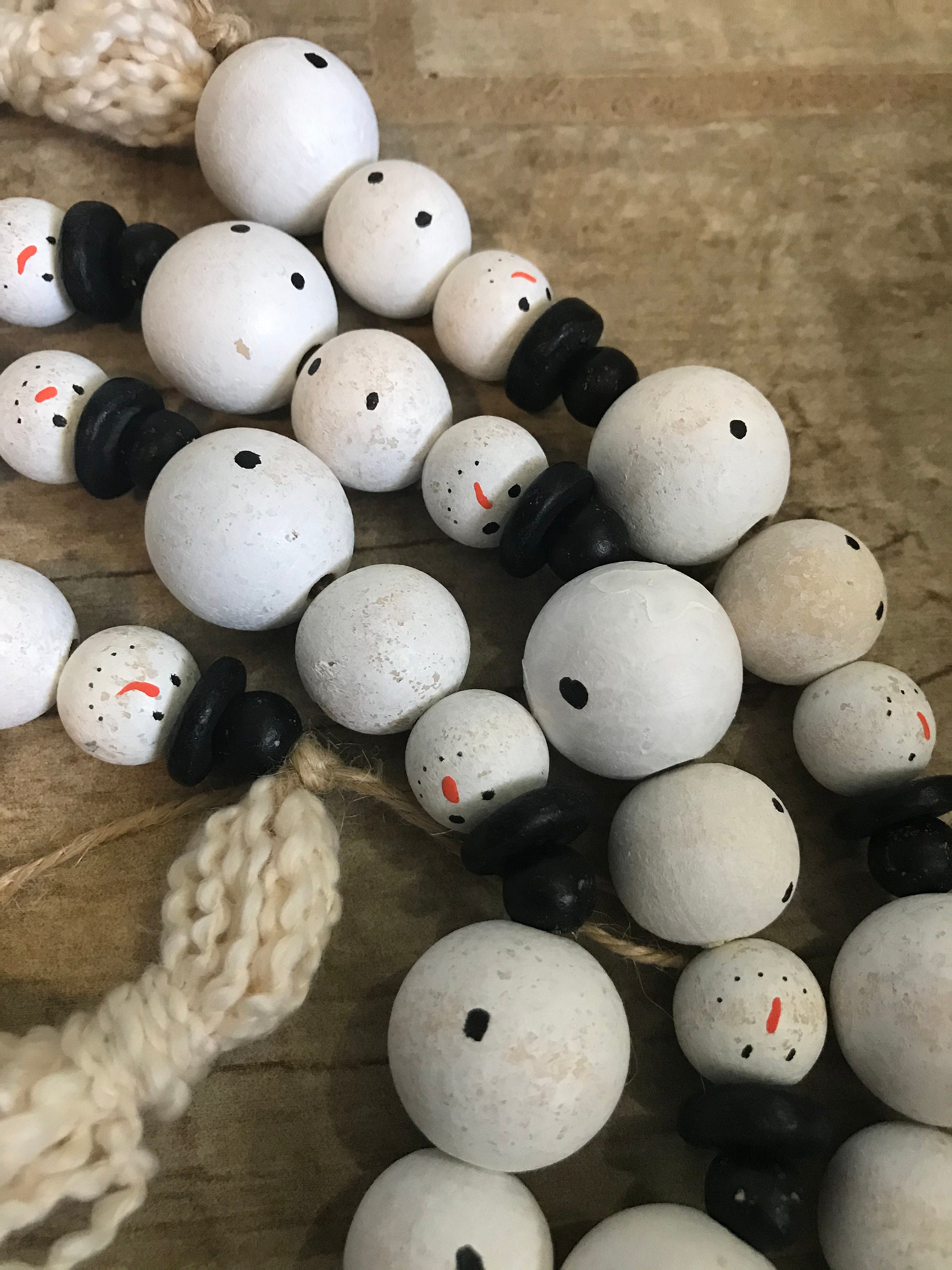 Snowman Garland Wood Bead Farmhouse Garland - Etsy