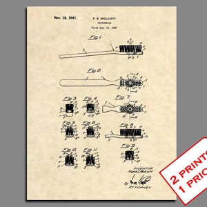 Patent Prints Toothbrush Patent Art Vintage Bathroom Art Patent Print ...