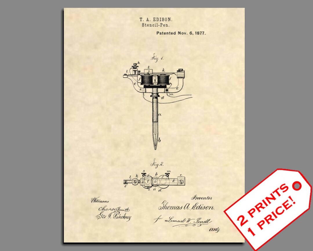 Tattoo Patent Edison Tattoo Gun Patent Tattoo Wall Art Tattoo Machine ...