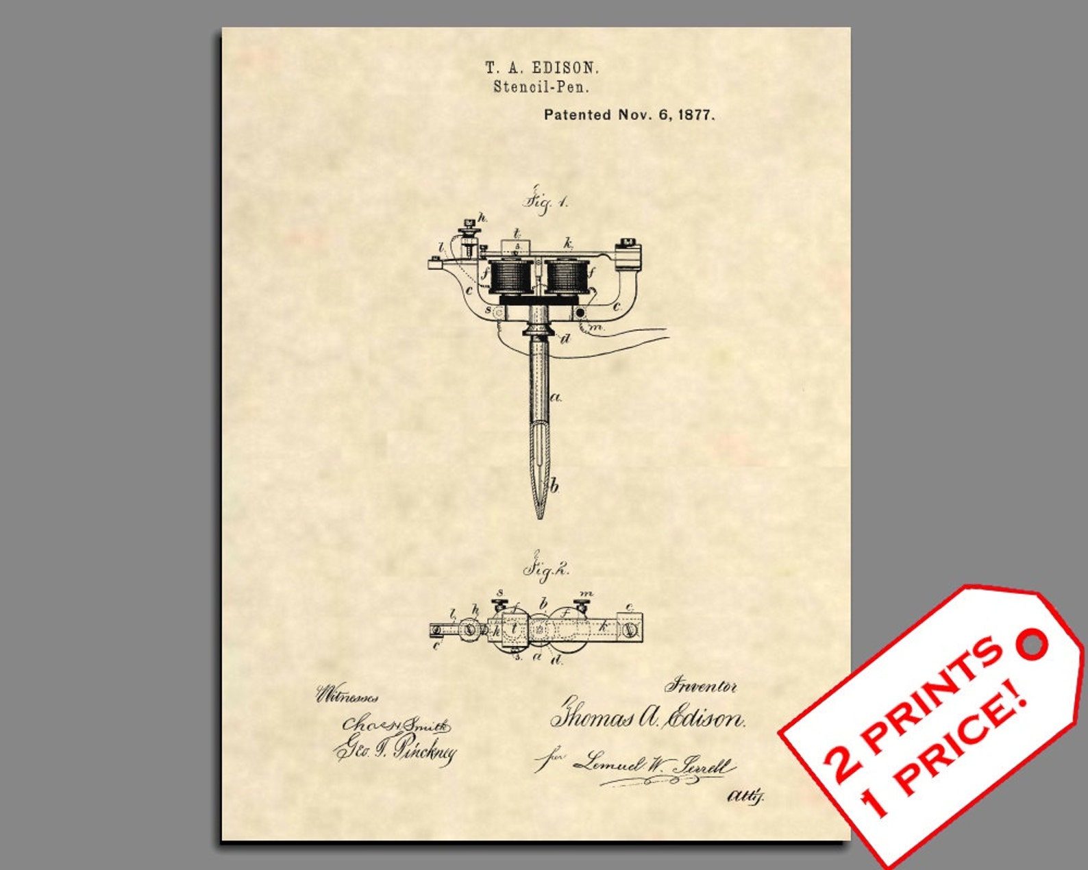 Tattoo Patent Edison Tattoo Gun Patent Tattoo Wall Art - Etsy