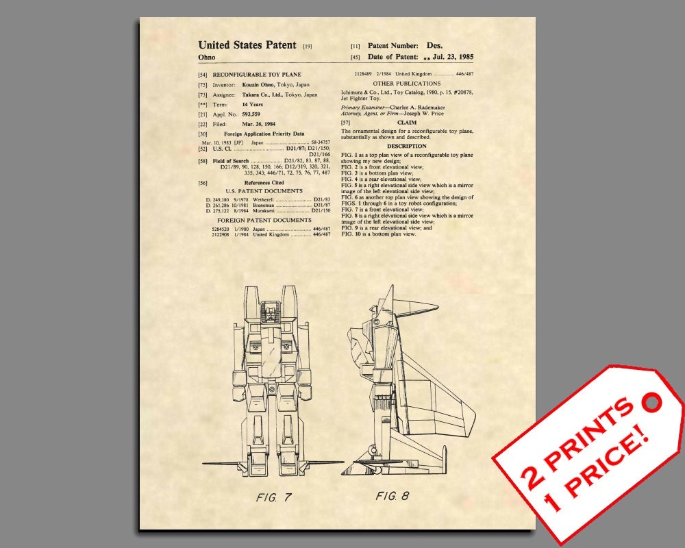 Patent Prints Starscream Transformers Patent Art Vintage - Etsy
