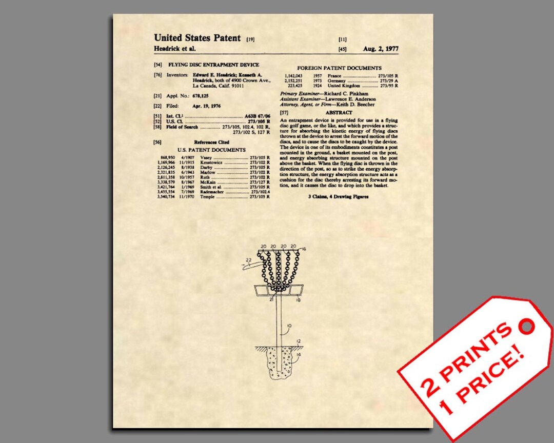 Patent Art - Frisbee Golf Patent Prints - Vintage Frisbee Art Patent ...