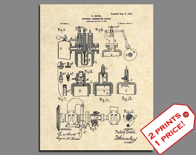 Patent Prints Diesel Engine Patent Print Vintage Diesel Classic Car Art ...