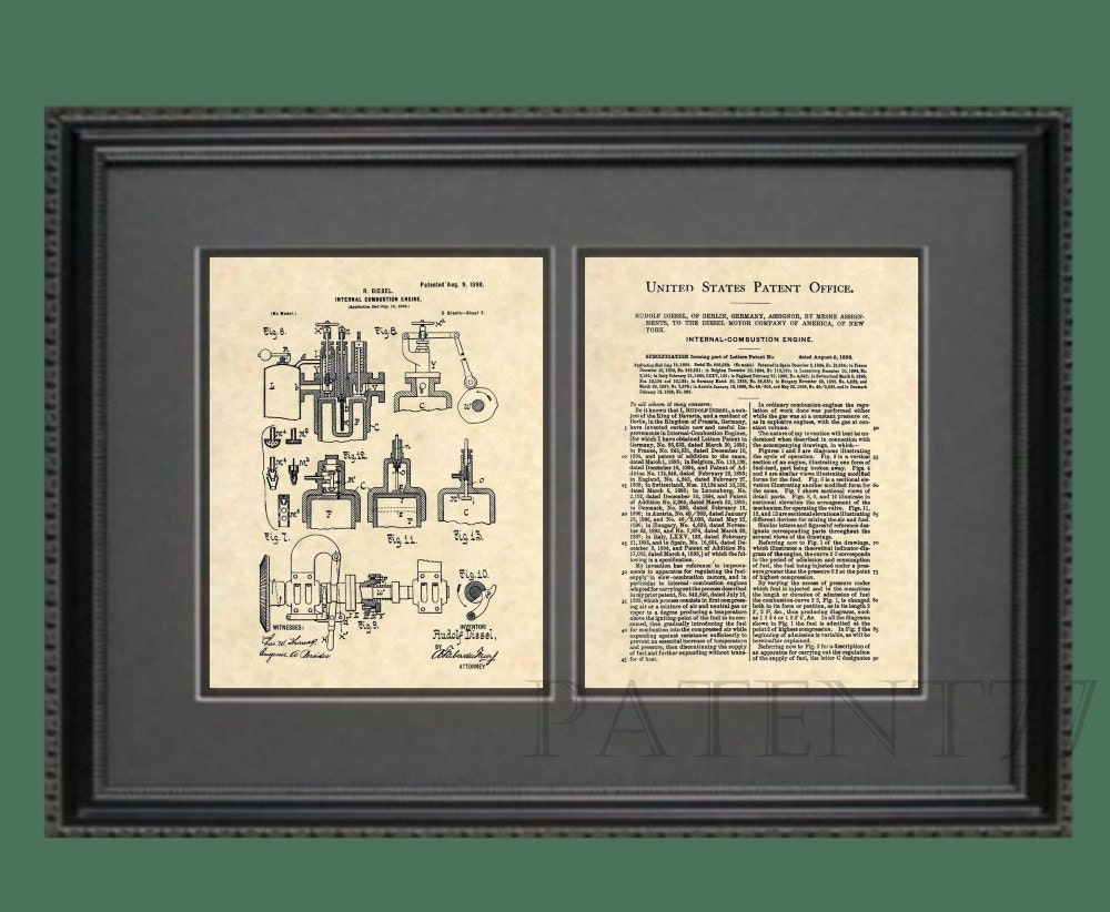 Patent Prints - Diesel Engine Patent Print - Vintage Diesel Classic Car ...