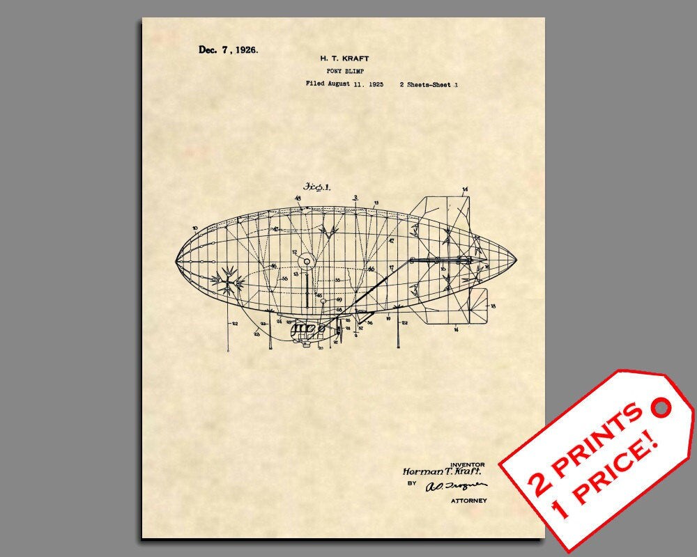 Patent Prints - 1926 Goodyear Blimp Patent Art - Vintage Aviation Wall ...