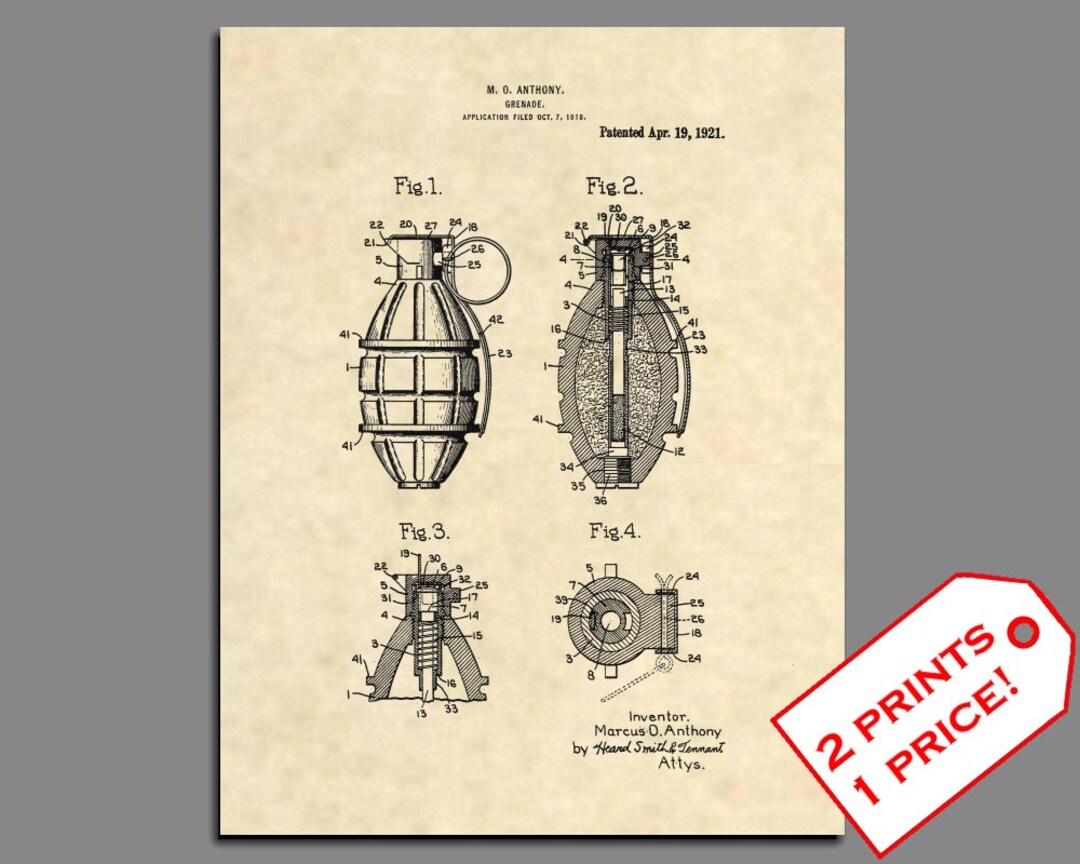 Patent Prints Hand Grenade Army Poster Patent Art Vintage - Etsy