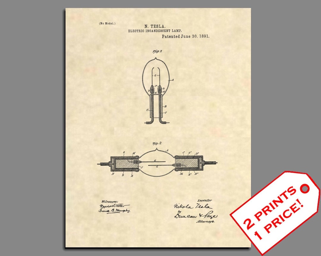 Tesla Print Nikola Tesla Light Bulb Tesla Patent Print Tesla Poster ...
