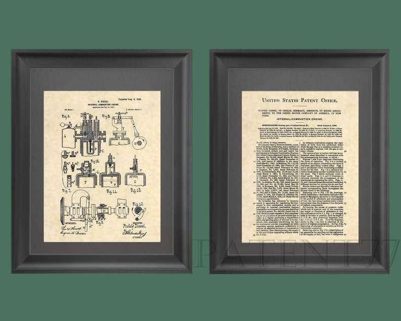 Patent Prints - Diesel Engine Patent Print - Vintage Diesel Classic Car ...