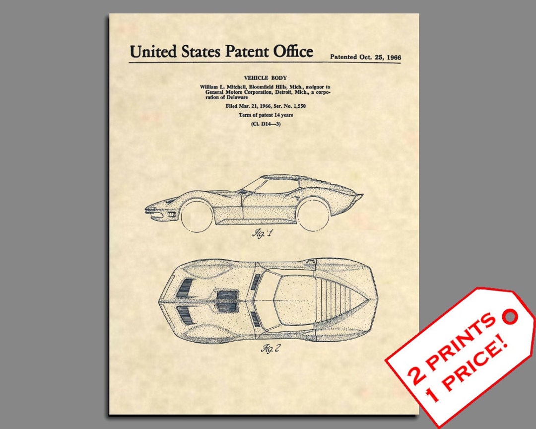 Patent Prints - Corvette Mako Patent Art - Vintage Original Corvette ...