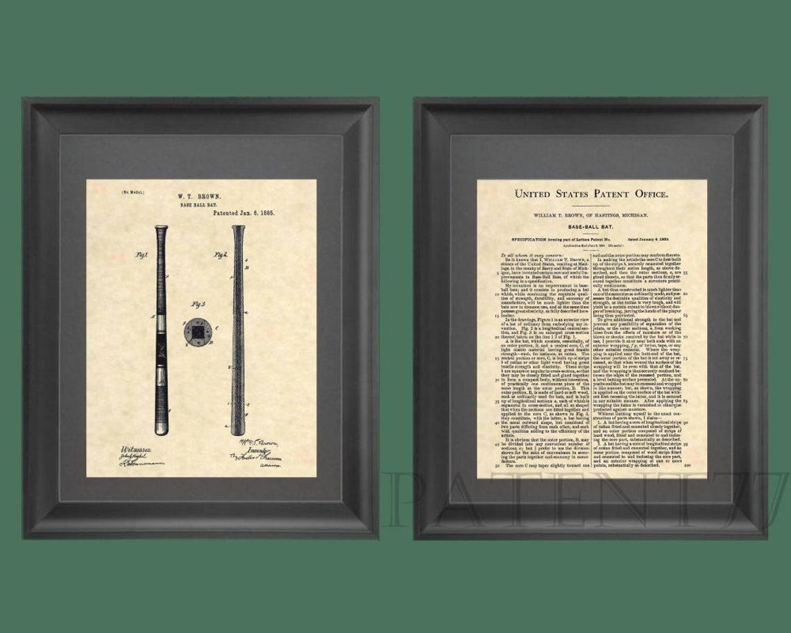 Baseball Patent Vintage Baseball Bat Wall Art Baseball - Etsy