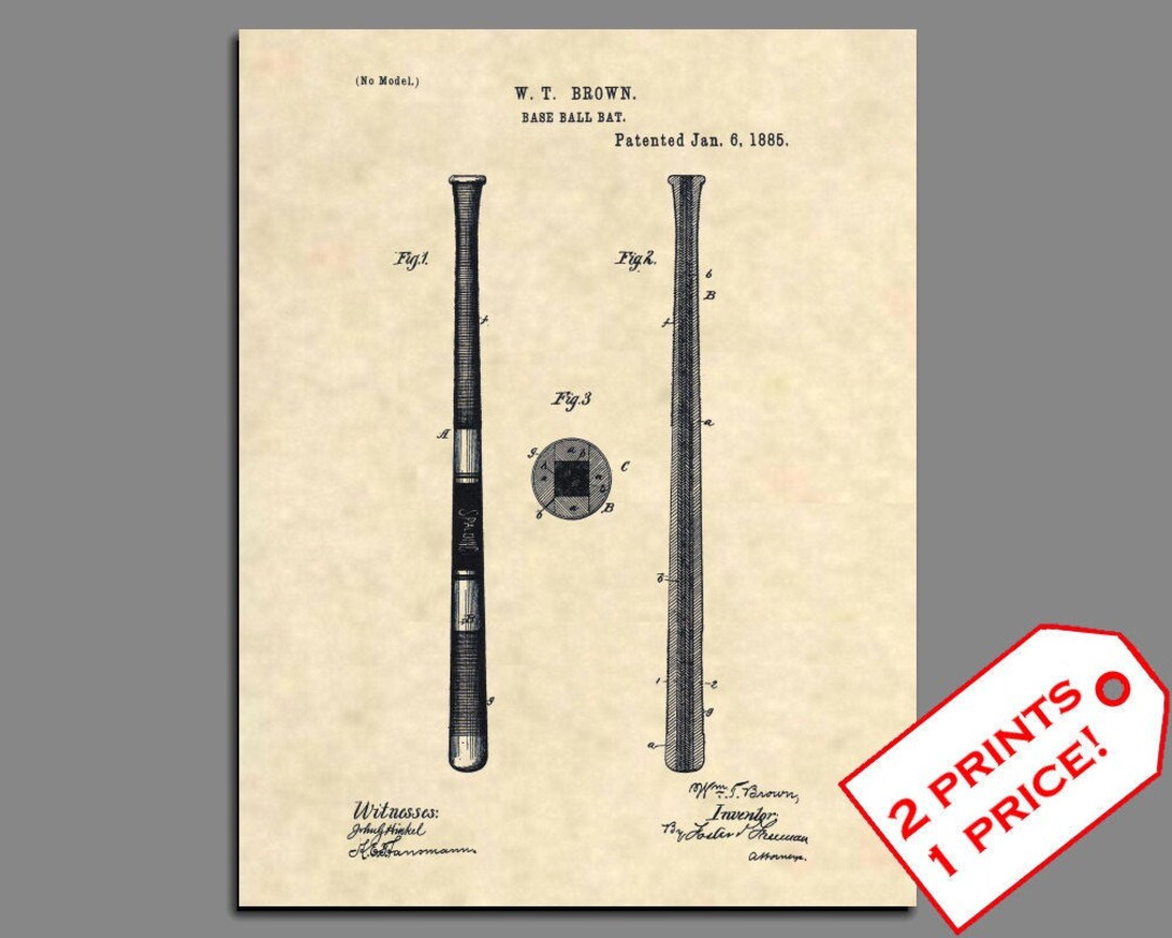 Baseball Patent Vintage Baseball Bat Wall Art Baseball Decor Patent ...