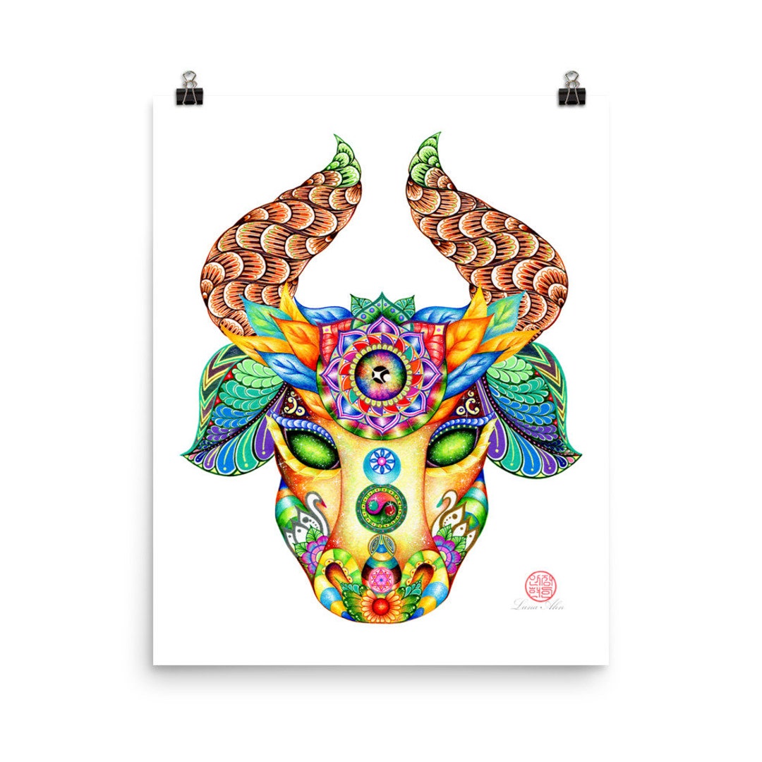 Taurus Print-zodiac Signs-spirit Animal-healing Art-mandala Art ...