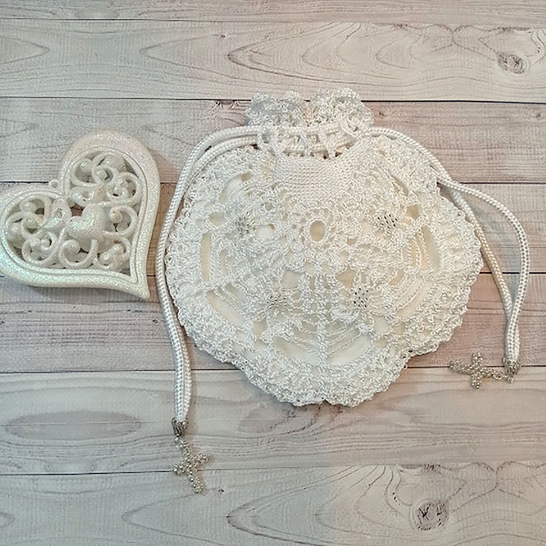 First Communion Purse Drawstring Pouch White Crochet Bag 1st Communion ...