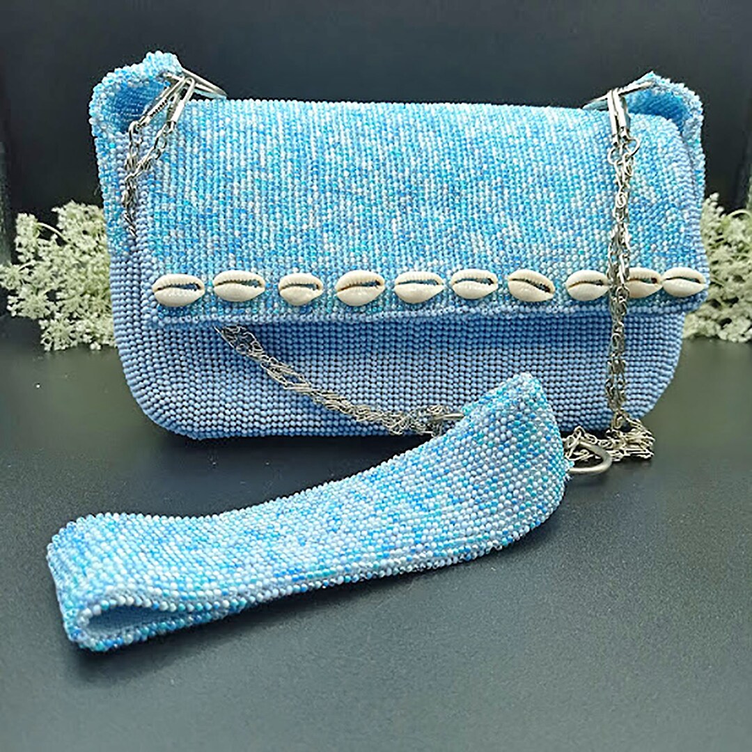Nautical Beaded Crossbody Bag: Y2K Blue Clutch With Cowrie Shells - Etsy