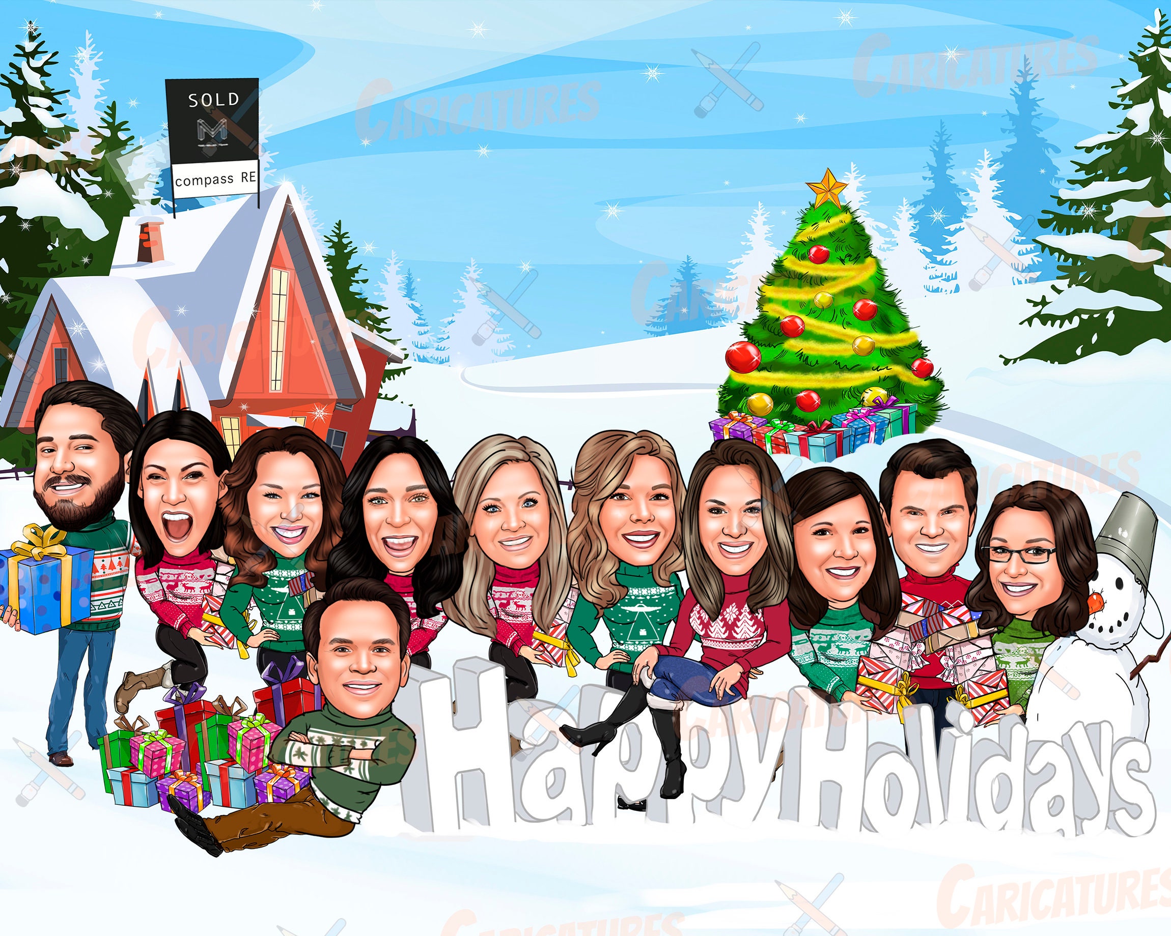 Custom Company Christmas Caricature Card From Photos - Etsy