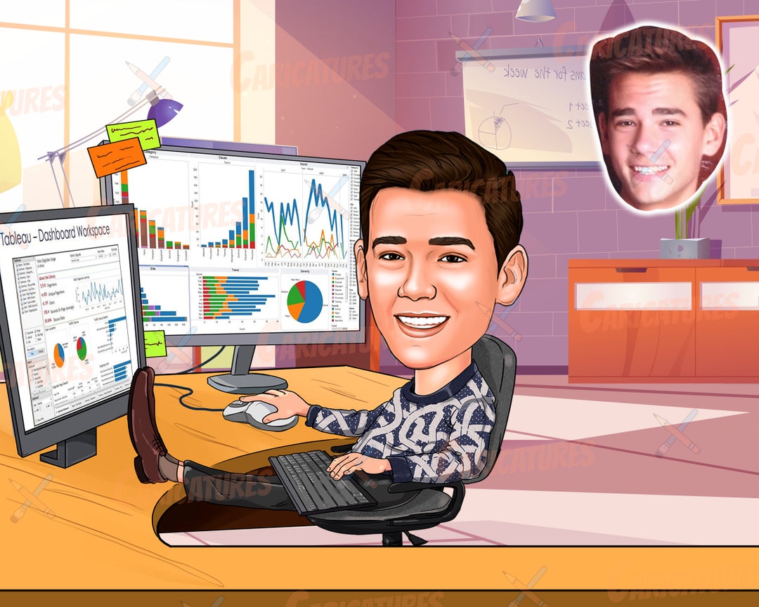 Computer Geek Gift - Cartoon Portrait From Your Photo, Gift for Graphic ...