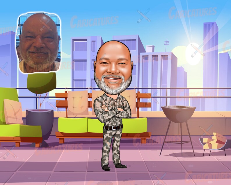 Military Retirement Gift - Custom Cartoon Portrait From Photo, Army ...