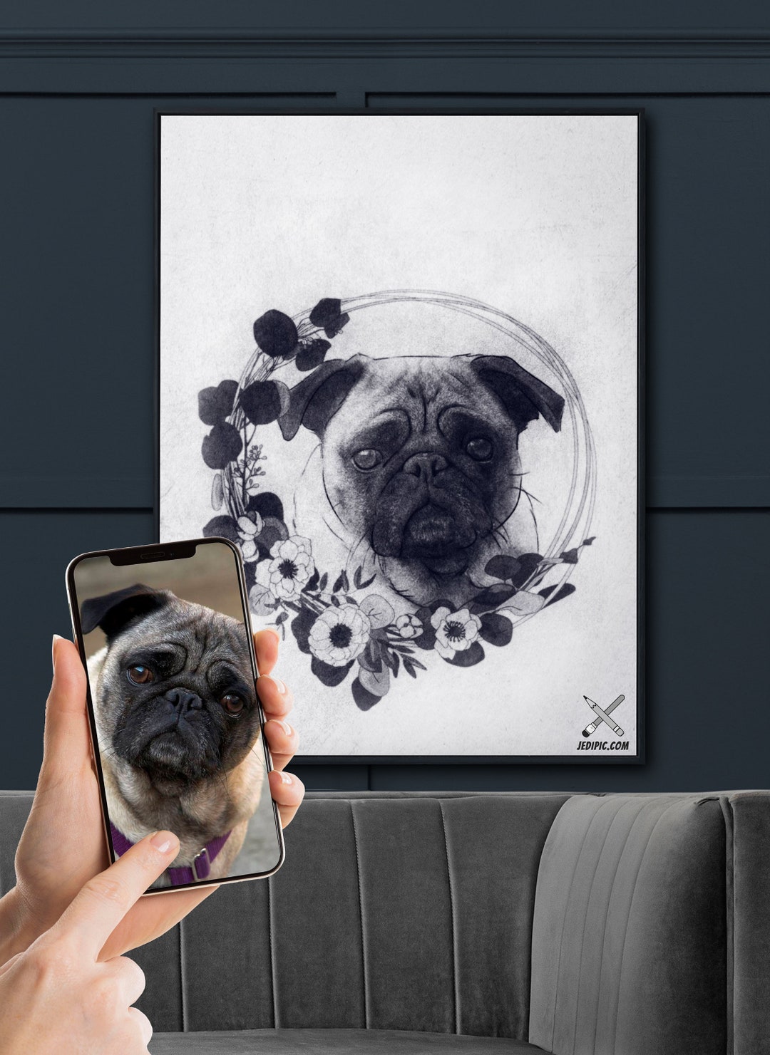 Custom Dog Portrait Drawing From Photo, Dog Loss Gifts, Dog Memorial ...